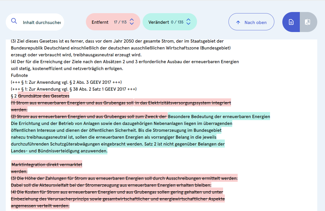 Alle Versionen eines Gesetzestextes vergleichen